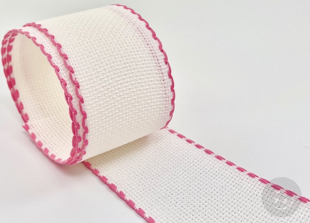 White embroidery tape with a pink border :: Sewing-knitting.eu