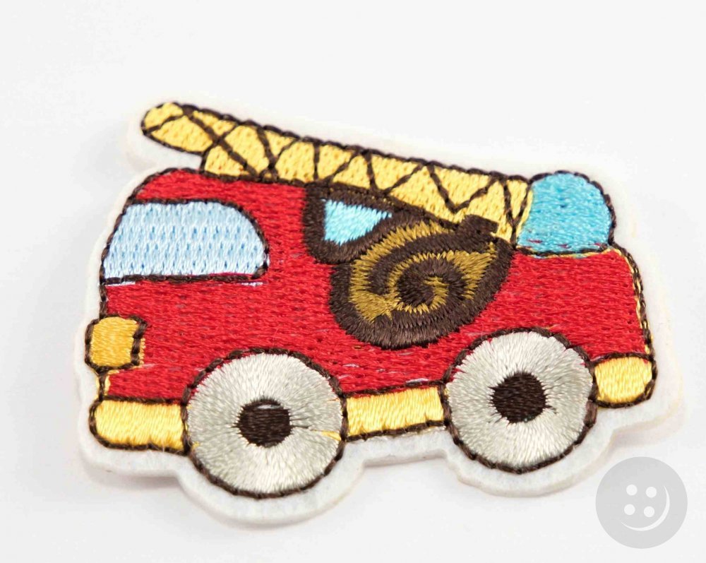 Patch zum Aufbügeln Feuerwehrauto - rot, schwarz, weiß - Größe 5 cm x 4 cm :: Kurzwaren-eshop.de